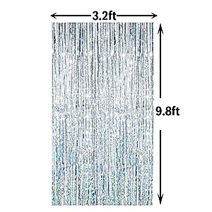 GOER 3.2 ft x 9.8 ft Metallic Tinsel Foil Fringe Curtains Party Photo Backdrop Party Streamers for Birthday,Graduation,New Year Eve Decorations Wedding Decor (1 Pack, Shiny Silver)