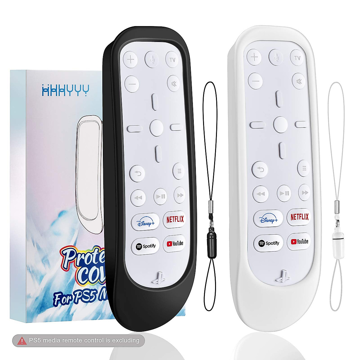 [2 Pack] Silicone Cover for PS5 Remote Control, Protective Skin for Sony PS5 Media Remote, with Hand Strap, Shockproof, Anti-Slip, Skin-Friendly - Black/White