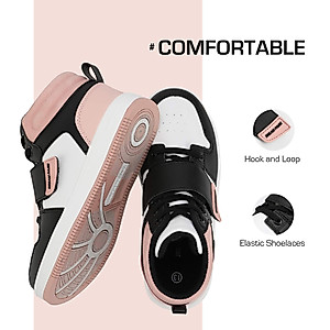 DREAM PAIRS Boys Girls High Top Sneaker LilLegends Skyhigh Basketball Shoes,Size 5 Big Kid,Black/White/Pink,Freestyle-K
