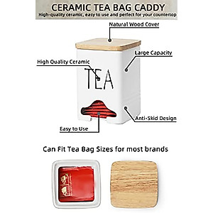 QUXIJA Ceramic Farmhouse Tea Bag Storage Organizer Caddy Holder with Lid (White)