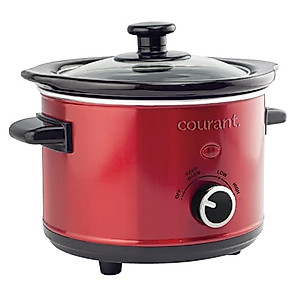 Courant Mini Slow Cooker Crock, with Easy Options 1.6 Quart Dishwasher Safe Pot, Red