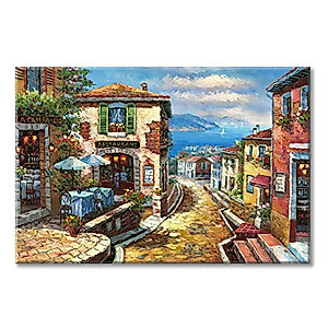 UTOP-art Italian Cityscape Abstract Wall Art Artwork: Mediterranean City Italy Street Towns Picture Painting on Canvas for Paris Cafe Room