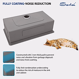 Sarlai 36 Inch Undermount Kitchen Sink Workstation Single Bowl 16 Gauge Stainless Steel Under Counter Kitchen Sinks Large Basin with Round Corners 36x19x10 In