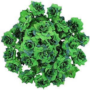 ULTNICE Artificial Faux Flower Heads Home Garden Party Decor 50pcs(Dark Green)