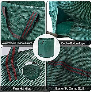 Pilntons 3 Pack 137 Gallons Reusable Yard Waste Bags with Double Bottom Extra Large Leaf Lawn Bags Reusable Heavy Duty With 4 Handles Garden waste Bags Containers for Debris Grass Clipping