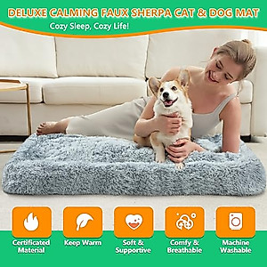 KISYYO Deluxe Dog Bed Mat for Large Dogs Fluffy Cozy Kennel Pad Washable Dog Crate Mat 36 inch with Pillow Edge Design