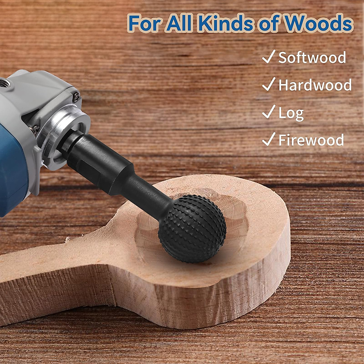 Sphere Rotary Burr with 5/8-11 Threads for 4 1/2 and 5 Inch Angle Grinder, Ball Gouge Angle Grinder Attachments for Woodworking Grinding Polishing Carving