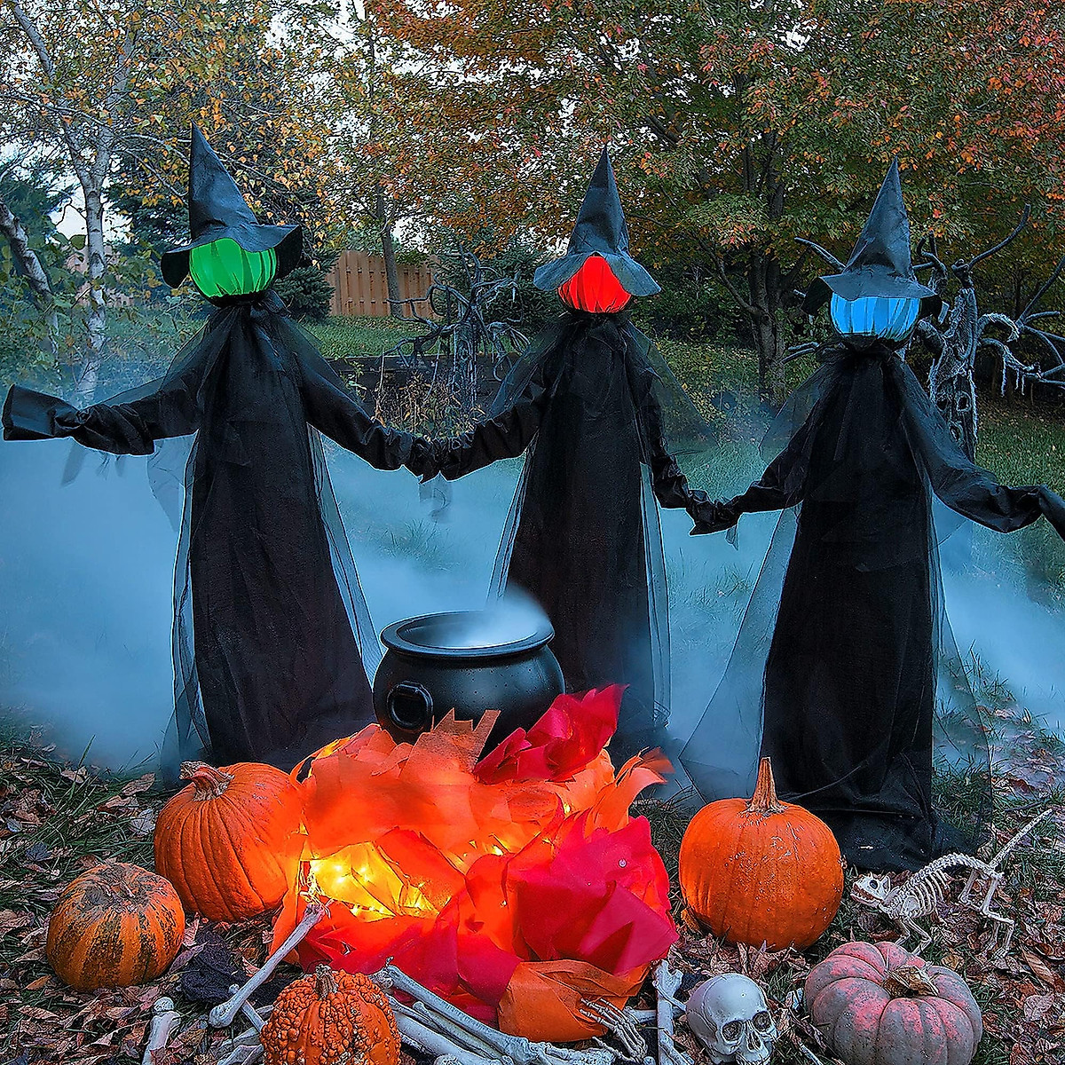 Dazzle Bright Halloween Decorations, 6 FT Set of 3 Light Up Halloween Witch with Stakes, Witch Decorations for Outdoor Garden Yard Lawn Haunted House Decor