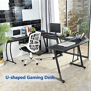 Gatesea L-Shaped Desk Corner Table Computer Desk Laptop Study Writing Table Workstation for Home Office (Black)
