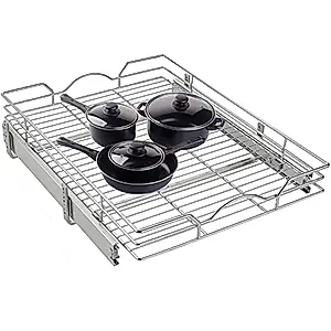 OCG Pull Out Cabinet Organizer (11" W x 21" D), Pull out Drawers for Kitchen Cabinets, Pull Out Shelves for Base Cabinet Organization in Kitchen Bathroom Pantry, Chrome Finish