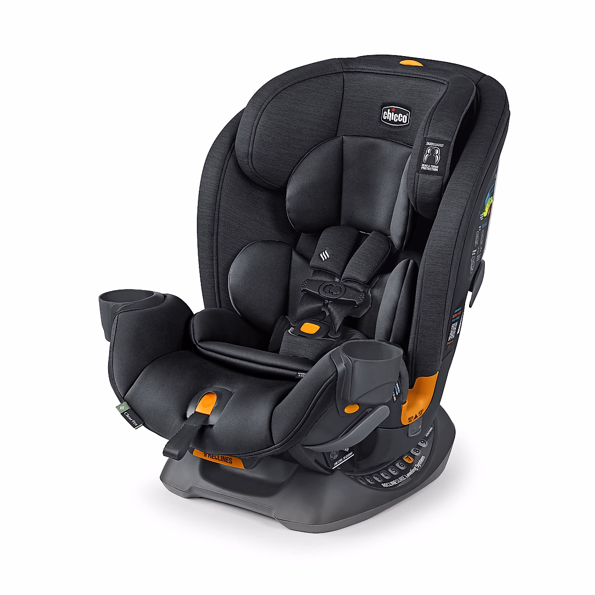 Chicco OneFit ClearTex All-in-One, Rear-Facing Seat for Infants 5-40 lbs, Forward-Facing Car Seat 25-65 lbs, Booster 40-100 lbs, Convertible| Obsidian/Black