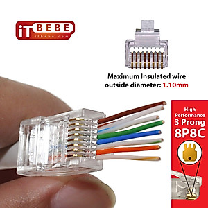 ITBEBE 100-Pack RJ45 Pass Through Connector | Cat 6 Connectors for High-Speed Data | Pass Through RJ45 with Gold-Plated Contacts | Universal Compatibility | Simplified Termination | Professional-Grade