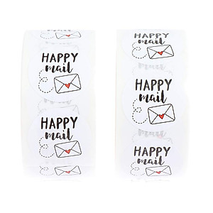 2 Rolls Happy Mail Stickers, 1000 Pcs Adhesive Labels, 1 Inch Round Decorative Sealing Labels, for Christmas Gifts, Halloween Party, Wedding Party Supplies