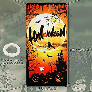 Halloween Door Decoration Happy Halloween Door Cover, Large Fabric Halloween Party Decorations Door Cover for Front Door Porch Wall Decoration Halloween Party Supplies Indoor Outdoor,5.9x2.9 Feet, D