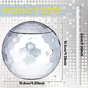 Tongnian 12 PCS Disco Ball Cups Tumbler Disco Flash Ball Cocktail Cup Silver Spherical Cup with Lid and Straw Disco Wine Glass Drinking Syrup Tea Bottle for Disco Bar Party Supplies
