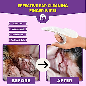 Flintstone Dog Ear Cleaner Finger Wipes – Ultra Big Dog Ear Wipes Gently Clean Ear Wax, Dirt - Ear Wipes for Dogs & Cats Soothes Ear Itching - Mild Coconut Scent - 60 Count