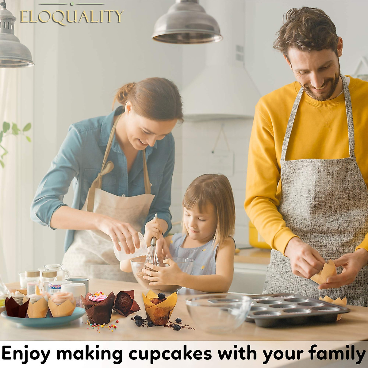 Baking Cups Cupcake Wrappers Set - 250 Pcs Brown Greaseproof Tulip Paper Cake Tin Liners and Natural Color Tulip Baking Parchment Papers for Muffins Cupcakes Mini Snacks Wedding Birthday Party