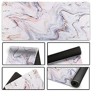 Extended Gaming Mouse Pad XXL ArtSo Large Keyboard Mat Long Mousepad Desk Decor Writing Pad Non Slip Rubber Base Stitched Edges for Work, Game, Office, Home, 35.1" x 15.7", White Gold Marble