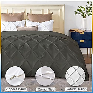 California Bedding Decorative Pinch Plated Pintuck Duvet Cover 800 TC Egyptian Cotton Oversized King 120x98 Size 1-PCs Duvet Cover Zipper & Corner Ties Breathable & Soft Dark Grey Solid