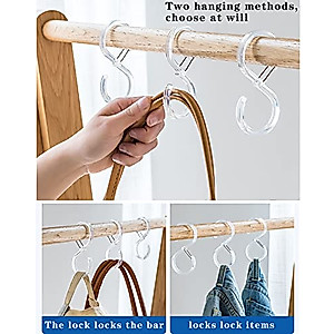 S Hooks with Safety Buckle for Hanging, Anti-Drop S Shaped Hooks, Heavy Duty Rustproof S Hangers for Kitchen Utensil, Closet Rod, Bathroom (32, Clear)