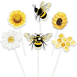 Bee Party Cupcake Topper - 36 PCS Bumble Bee Party Decorations for Kids Girls Birthday Baby Shower Honey Bee Themed Party Supplies Cake Decor