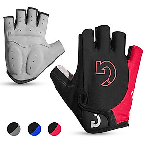 GEARONIC Cycling Bike Bicycle Motorcycle Glove Shockproof Foam Padded Outdoor Workout Sports Half Finger Short Gloves - Red XL