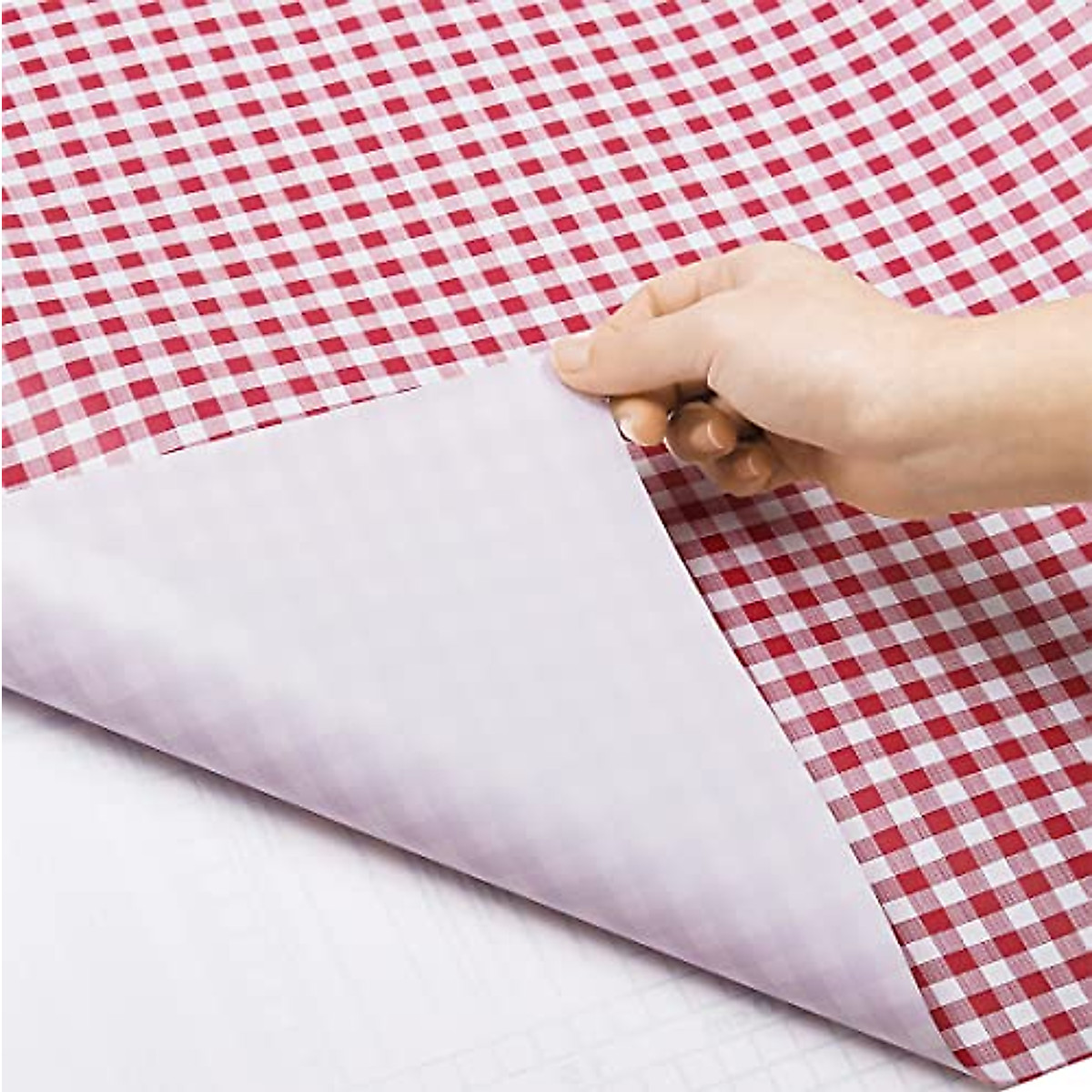 Self Adhesive Ruby Red Plaid Shelf Liner Drawer Liner Contact Paper for Kitchen Cabinets Cupboard Dresser Table Desk Wall Arts Crafts Furniture Decal 17.7X117 Inches