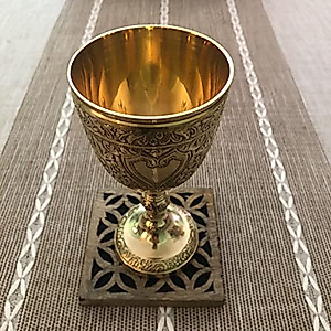 ALADEAN Brass Vintage Chalice Goblet | 1x Royal Wine Cups of King Arthur - Renaissance Medieval Gifts for Communion, Christmas Pack of 1pc (Roman Chalice)