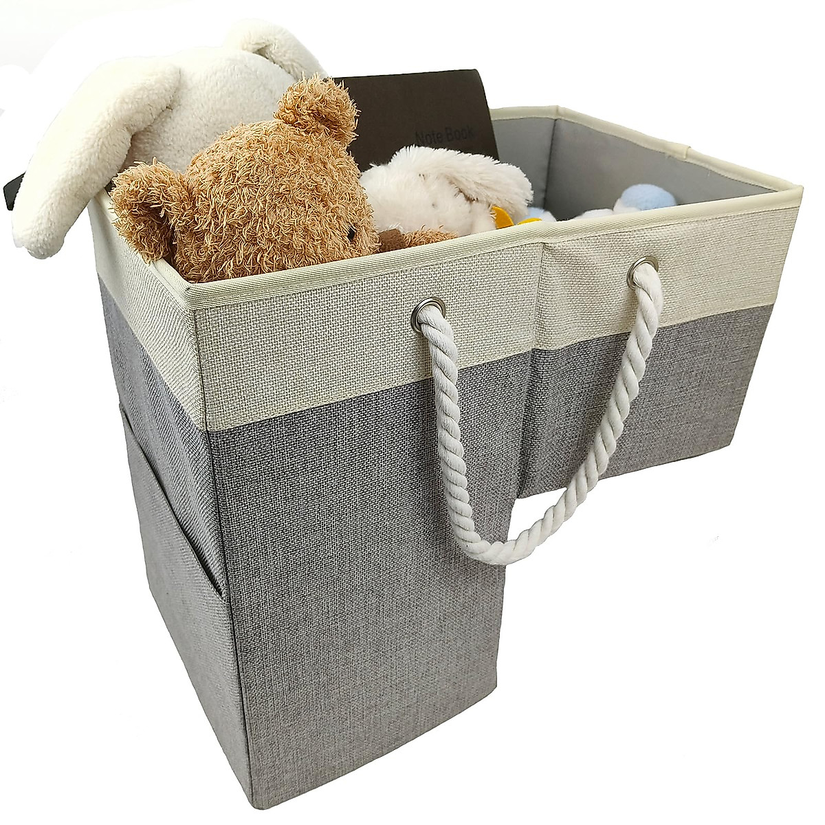 FUFenZHEN Stair Basket for Carpeted and Wooden Stairs, Flax Foldable Stair Step Basket with Rope Handles, Durable Staircase Storage Organizer for Home Toys Clothes- Grey