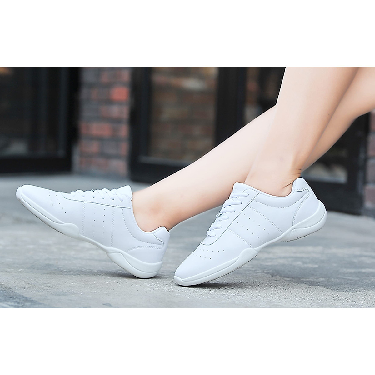 WUIWUIYU Adult Youth Women's White Cheerleading Shoe Sport Dance Training Competition Tennis Sneakers Cheer Shoes Size 2