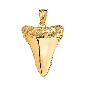 10K Yellow Gold 1-1/8” Lucky Shark Tooth Pendant - Pendant Only