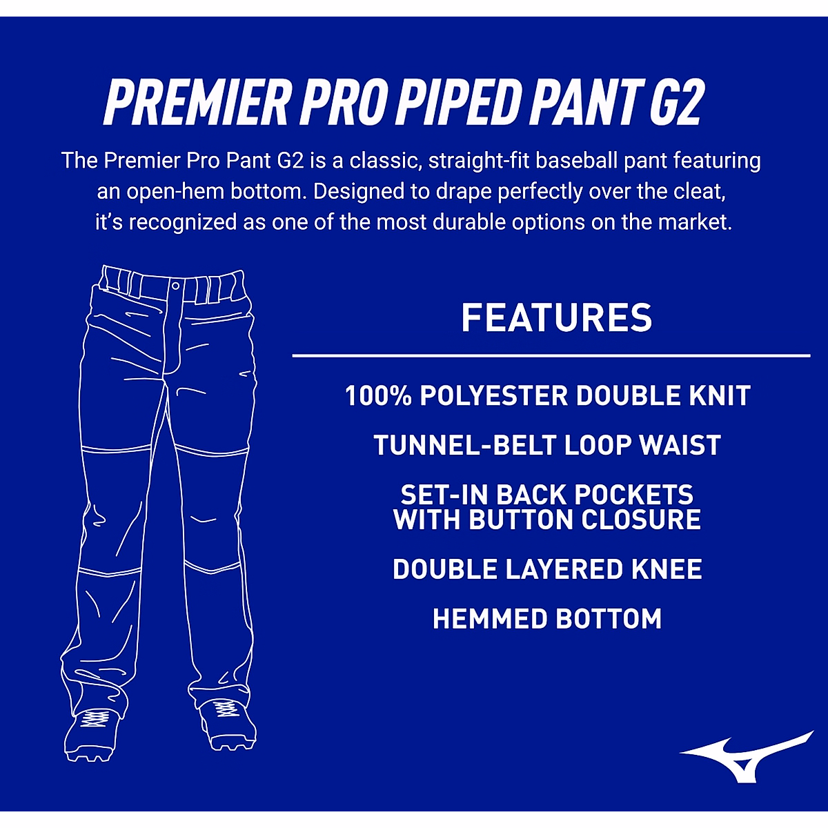 Mizuno mens Mizuno Premier Pro Piped Pant G2 XS White Royal, White/Royal, X-Small US