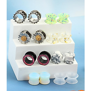 TIANCI FBYJS 8 Pairs Stainless Steel Ear Gauges Tunnels Plugs Flesh Expander Earring Silicone Glass Piercing Strecher Set for Women Men 2G-5/8 G 8mm