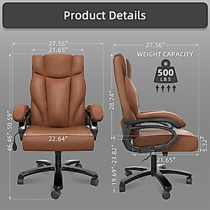 HONIFUR Big and Tall Executive Office Chair, Wide Seat Leather Chair with Lumbar Support and Comfy Arms, Ergonomic High Back Computer Desk Chair for Home (Brown)