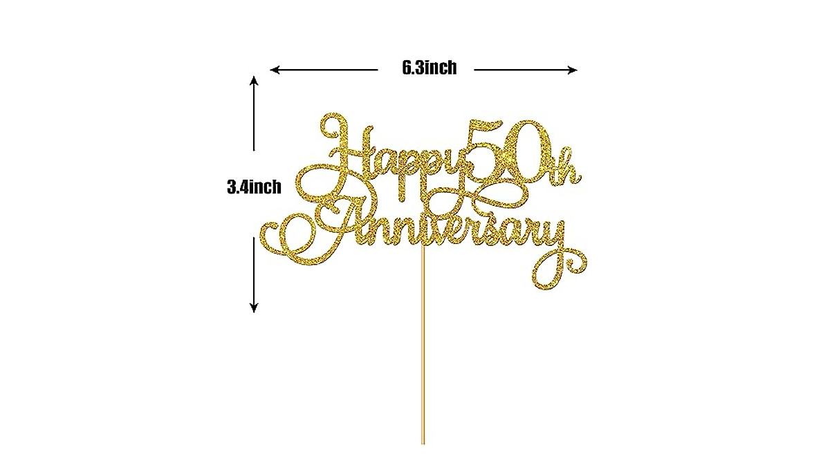 Gold Glitter Happy 50th Anniversary Cake Topper - for 50th Wedding ...