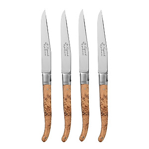 AU NAIN Laguiole Set of 4 Steak Knives with Juniper Wood Handles