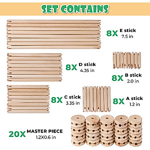 NiToy Wooden Building Blocks 60PCS Montessori STEM Toy for Kids 6+, Natural Wood Splicing Joints and Sticks Educational Sensory Tinker Creative 3D Playset Stacking Game