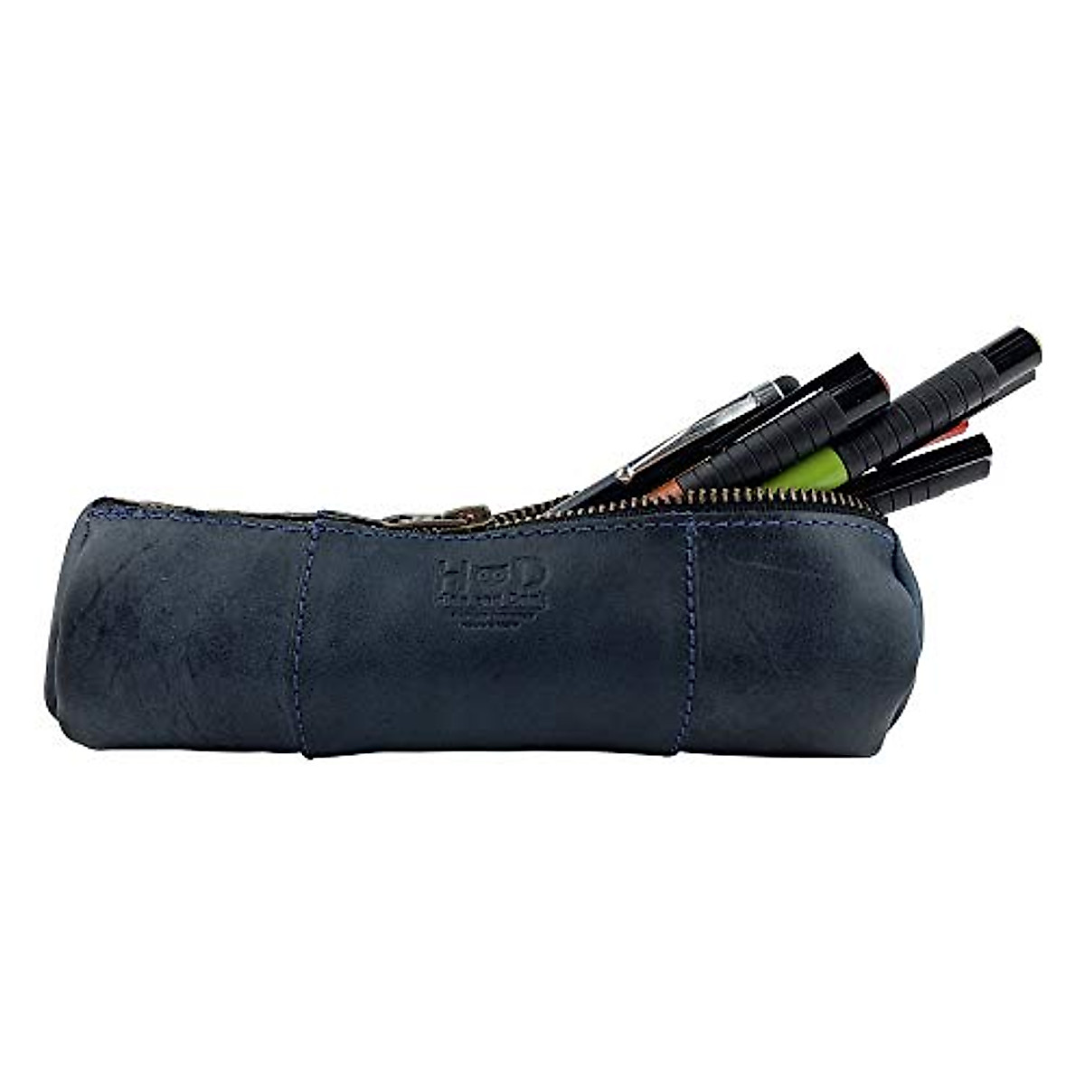 Hide & Drink, Rustic Leather Cylinder Case (Cords, Keys, Office & School Supplies, Change, Personal Items, Cables & Dongles) Raw Sueded Interior, Handmade Includes 101 Year Warranty :: Slate Blue