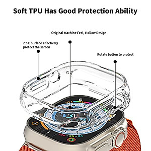 [2 Pack] Penom Compatible for Apple Watch Ultra Case 49mm Bumper Cover, Soft TPU Shockproof Protective Scratch-Resistant Frame for iWatch Series 8 Ultra 49 MM [No Screen Protector]- Clear