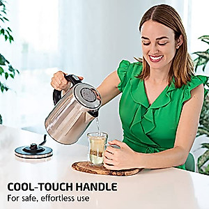Ovente Stainless Steel Electric Kettle Hot Water Boiler 1.7 Liters - Powerful 1750W BPA Free w/ Auto Shut Off & Boil Dry Protection, Portable Instant Hot Water Pot for Coffee & Tea - Silver KS711S