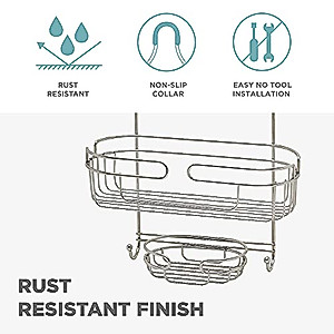 Zenna Home Shower, Stainless Steel Over-The-Showerhead Caddy, 2 Shelves with Soap Dish