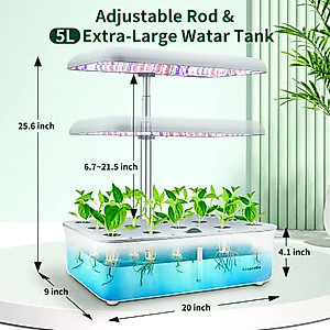 Hydroponics Growing System Indoor Garden, Indoor Gardening System with 14 Pods, WiFi Indoor Herb Garden, Herb Garden Kit Indoor with Grow Light, Adjustable Height Up to 20", Auto Pump, 5L Water Tank