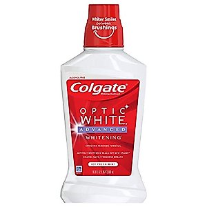 Colgate Optic White Whitening Mouthwash, Fresh Mint - 500mL, 16.9 fluid ounce