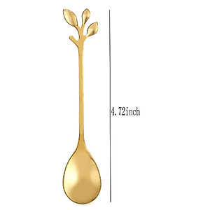 6pcs Stainless Steel Gold Leaf Coffee Spoon Creative Tableware Dessert Spoons,Tea Sugar Spoons Spoon Set for Ice Cream or Cake, Tea Spoon Set (Gold, 6)