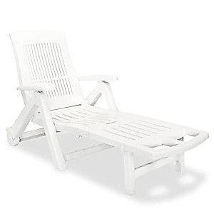 vidaXL Sun Lounger with Footrest Sunbed Outdoor Chair Garden Chair Patio Furniture Weather Resistant Foldable for Easy Storage Plastic White
