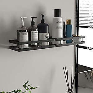 Metal Spice Rack Wall Mount Floating Shelves 2 Pack Black Storage organizer for Cabinet Door Pantry Kitchen Bathroom Supplies (9.8inches length)