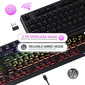 RK ROYAL KLUDGE RK87 Sink87G RGB Wireless TKL Mechanical Gaming Keyboard, 87 Keys No Numpad Tenkeyless Compact 2.4G Wireless Keyboard with Tactile Brown Switches, Exceptional Macro Settings