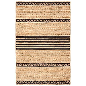 SAFAVIEH Natural Fiber Collection Accent Rug - 4' x 6', Natural & Brown, Handmade Stripe Boho Farmhouse Rustic Braided Jute, Ideal for High Traffic Areas in Entryway, Living Room, Bedroom (NFB262T)