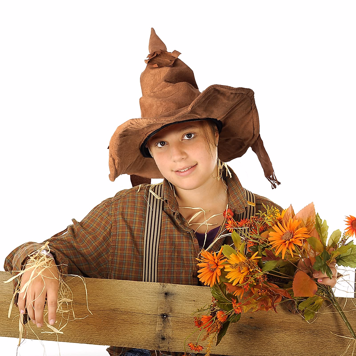 Halloween Adult Scarecrow Costume Hat Tattered Witch Hat Brown Wizard Hat for Halloween Party Accessories