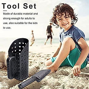 Sand Scoop and Shovel Set, Hand Treasure Hunting Tool Metal Detector Accessories for Patio, Lawn & Garden (2pcs)(black)